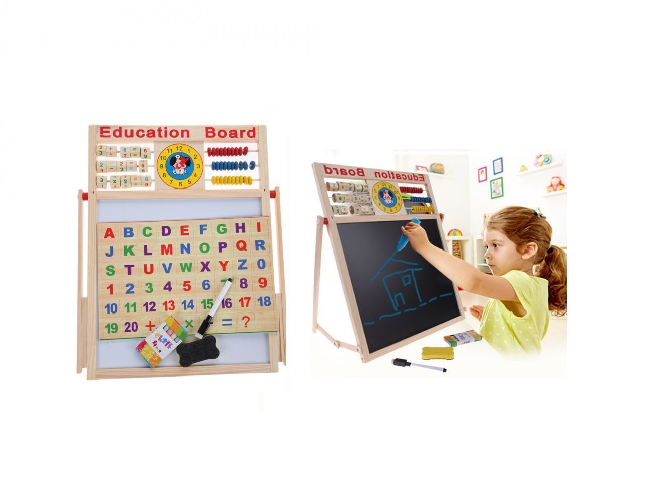 Wooden Educational Writing Board With Magnetic Letters Large - Kidz BD